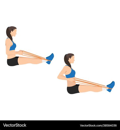 Woman Doing Band Seated Row Exercise Flat Vector Image