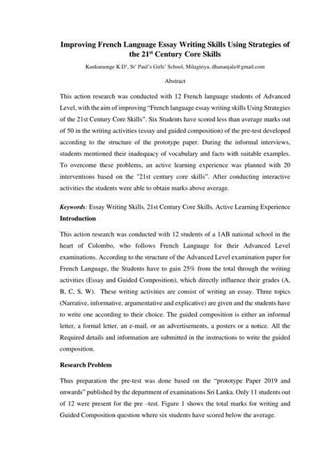 Pdf Improving French Language Essay Writing Skills Using Strategies Of The 21 St Century Core
