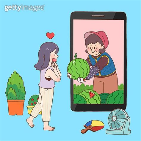 일러스트 사회이슈 주제 비대면배송 비대면 쇼핑 상업활동 온라인쇼핑 전자상거래 이미지 Jv12109377 게티이미지뱅크