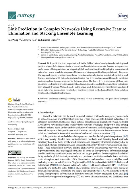 PDF Link Prediction In Complex Networks Using Recursive Feature Elimination And Stacking