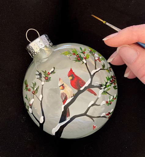 Cardinal Ornament Hand Painted Glass Grief T Sentimental Etsy