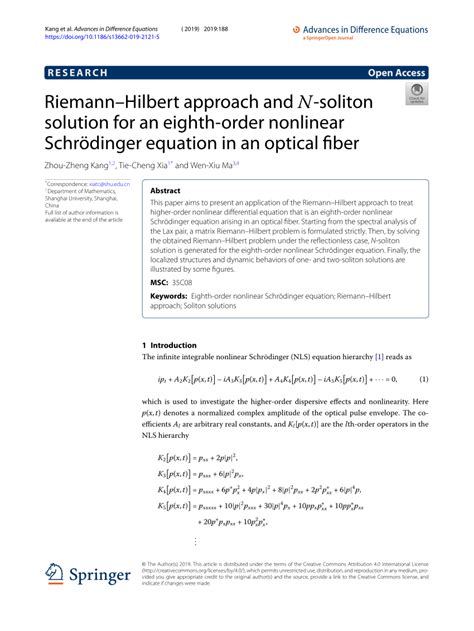 Pdf Riemann Hilbert Approach And N Soliton Solution For An Eighth Order Nonlinear Schrödinger
