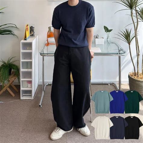 부클 라운드넥 쿨 반팔 니트 오버핏 니트반팔