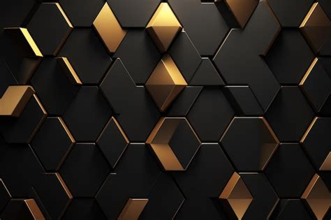 Premium Ai Image Luxury Hexagonal Abstract Black Metal Background With Golden Light Lines