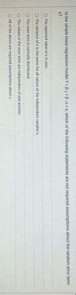 Solved In The Simple Linear Regression Model Y β0 β1x E