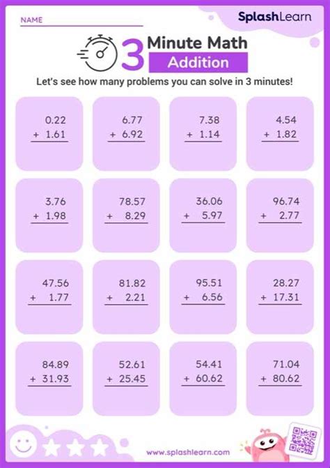 Add Hundredths Vertical Timed Practice — Printable Math Worksheet