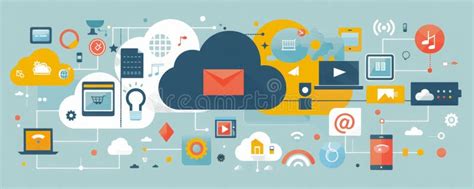 Flat Design Illustration Of Cloud Computing Services With Interconnected Devices Icons And