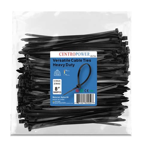 Centropower Heavy Duty 8 Inch Black Zip Ties 1000 Pack 40lbs