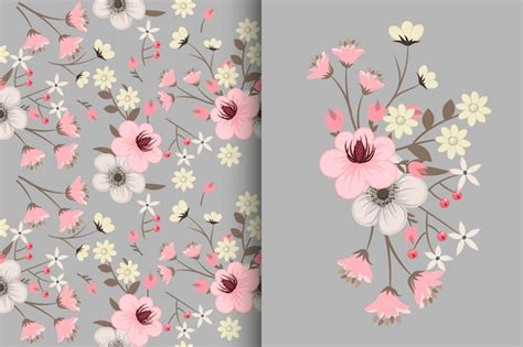원활한 패턴 꽃 배경 세트와 추상 꽃 꽃다발 프리미엄 벡터