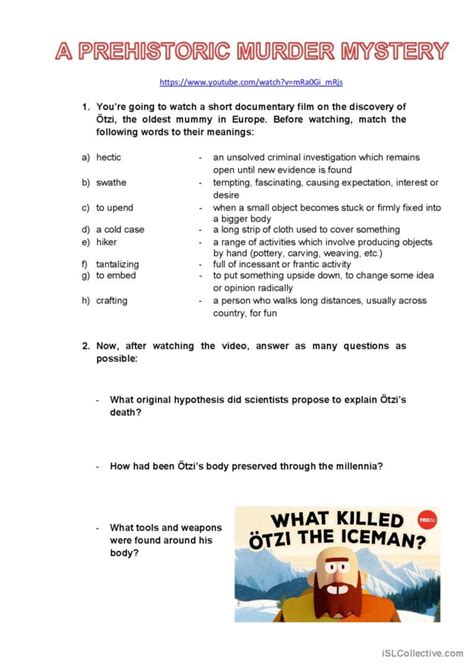 A Prehistoric Murder Mystery Video O English Esl Worksheets Pdf