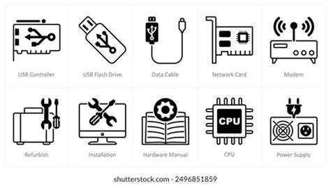 Computer Component Outline Icon Set Includes Stock Vector Royalty Free 2447513803 Shutterstock