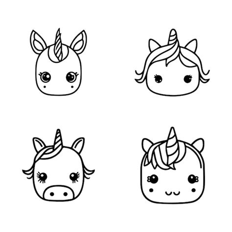 Premium Vector Cute Kawaii Unicorn Collection Set Hand Drawn Illustration