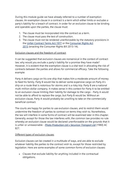 Exclusion Clause Lecture During This Module Guide We Have Already Referred To A Number Of