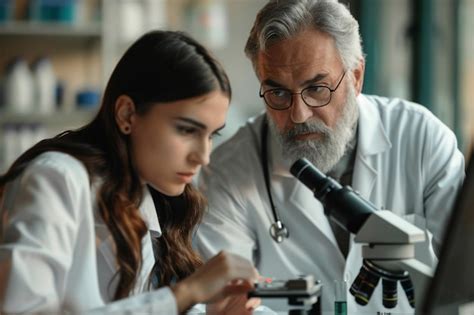 Premium Photo Scientists Analyzing Samples Under Microscopes With Ai Generated