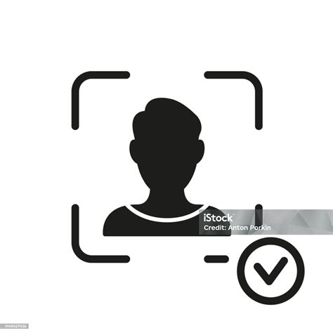 스마트폰 실루엣 아이콘에서 얼굴 Id를 스캔합니다 얼굴 인식 글리프 픽토그램 생체 인식 기술 기호입니다 확인 표시 고립된 벡터 그림 검사 보기에 대한 스톡 벡터 아트 및
