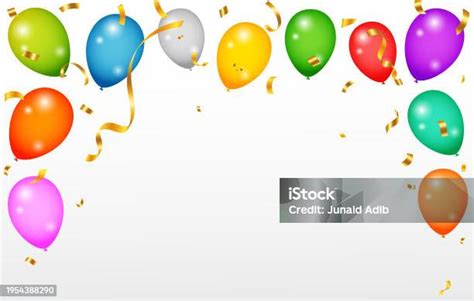 품번기호 머리글 배경입니다 화려한 풍선이 있는 파티 카드 현실적인 풍선이 있는 생일 배경입니다 품번기호 머리글 배경입니다 기념일에 대한 스톡 벡터 아트 및 기타 이미지