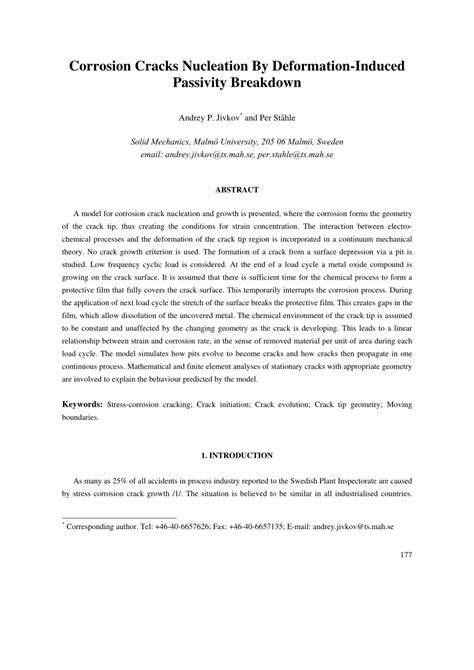 Pdf Corrosion Cracks Nucleation By Deformation Induced Passivity