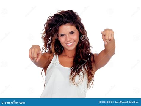 Natural Girl With Curly Hair Pointing At The Camera Stock Image Image Of Curly Lovely 33733475