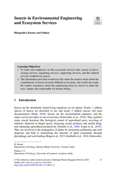 Pdf Insects In Environmental Engineering And Ecosystem Services
