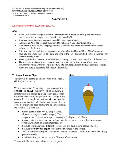 Assignment 1 Comp1010 Summer 2019 Assignment 1 Basics Active