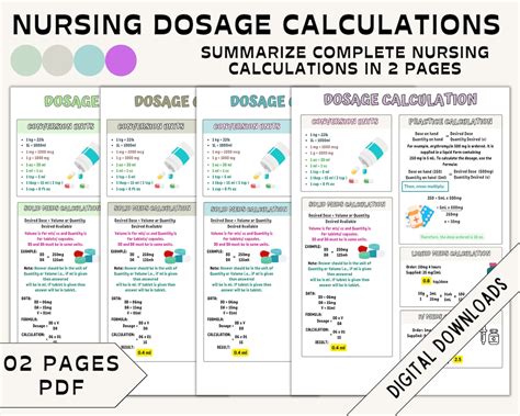 Nursing Dosage Calculations Cheat Sheet Dosage Calculation Etsy