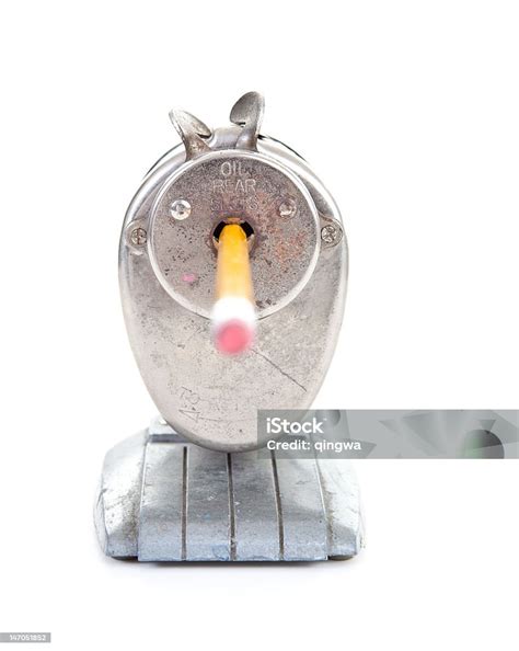 Old Manual Sharpener With Pencil In It Isolated White Background Stock