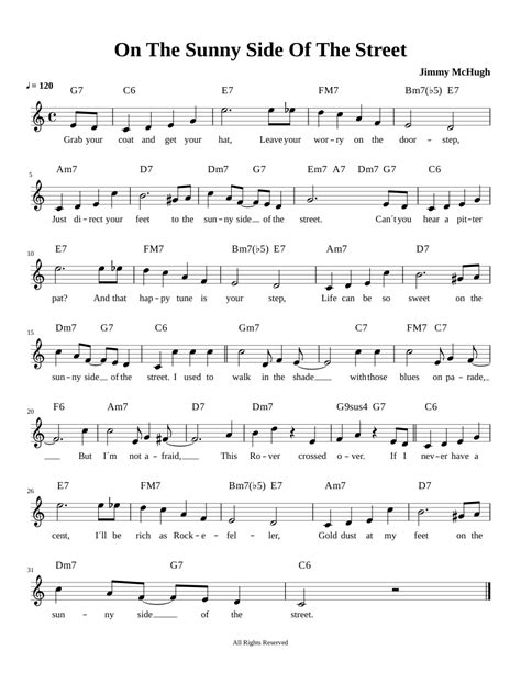 On The Sunny Side Of The Street Sheet Music For Piano Solo