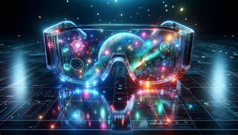 Futuristic Glasses With Galaxy Hologram Stock Illustration