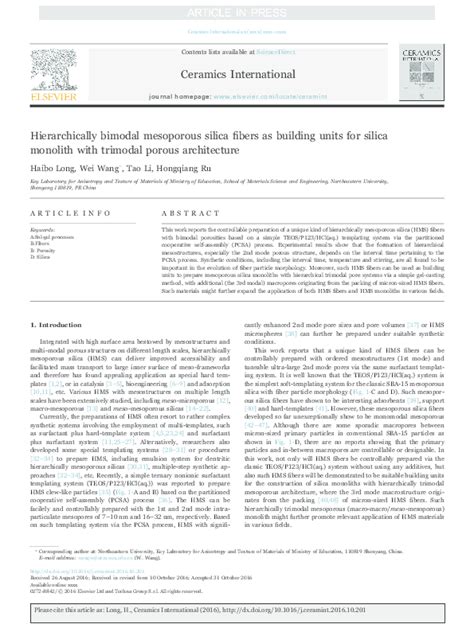 Pdf Hierarchically Bimodal Mesoporous Silica Fibers As Building Units