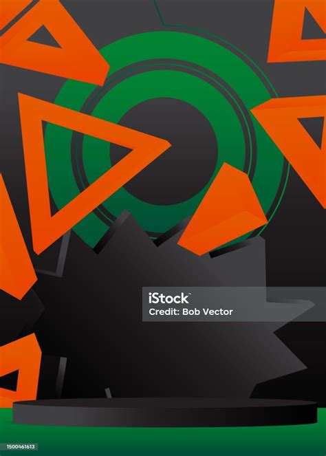 블랙 그린 오렌지 모형 제품 디스플레이 프리젠테이션을 위한 추상 벡터 3d 실린더 받침대 연단 최소한의 기하학적 무대 쇼케이스 3차원 형태에 대한 스톡 벡터 아트 및 기타