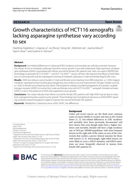 Pdf Growth Characteristics Of Hct116 Xenografts Lacking Asparagine