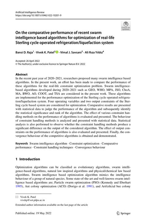 pdf on the comparative performance of recent swarm intelligence based algorithms for