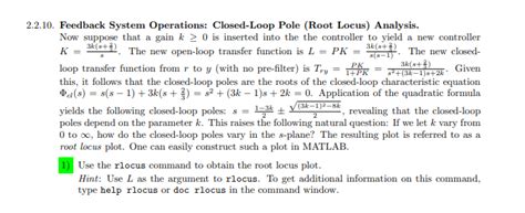 Solved 210 Feedback System Operations Closed Loop Pole