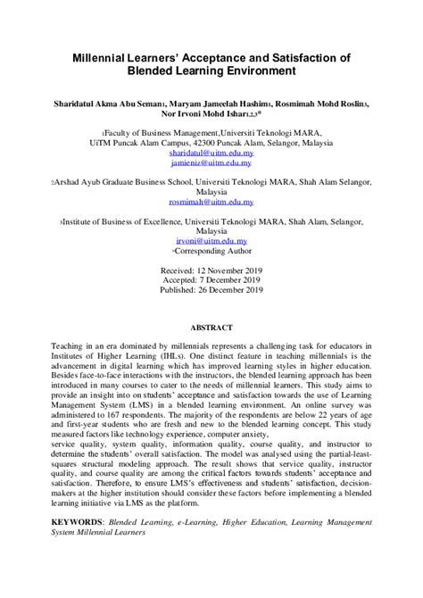 Pdf Millennial Learners Acceptance And Satisfaction Of Blended