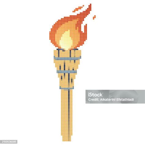 Titik Piksel Obor Menyala Obor Kartun Dengan Nyala Api Api Atau Nyala