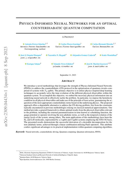 Pdf Physics Informed Neural Networks For An Optimal Counterdiabatic Quantum Computation