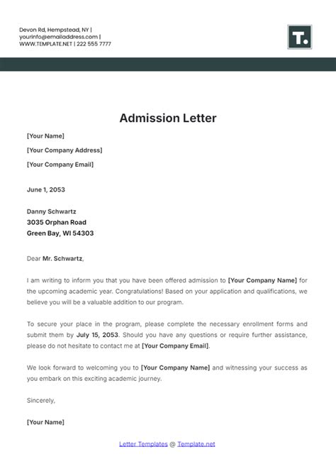 Free Enrollment Letter For School Template To Edit Online