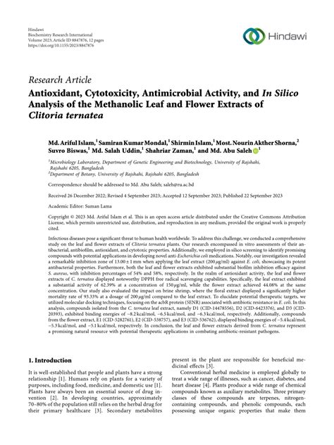 Pdf Antioxidant Cytotoxicity Antimicrobial Activity And In Silico Analysis Of The