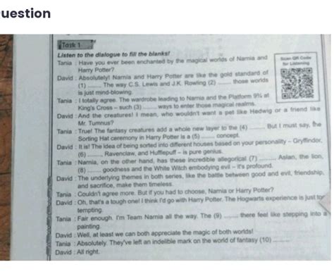 Uestion Task 1 Listen To The Dialogue To Fill StudyX