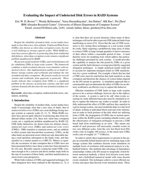 Pdf Evaluating The Impact Of Undetected Disk Errors In Raid Systems