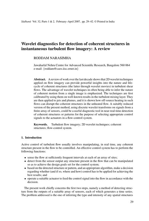 Pdf Wavelet Diagnostics For Detection Of Coherent Structures In Instantaneous Turbulent Flow
