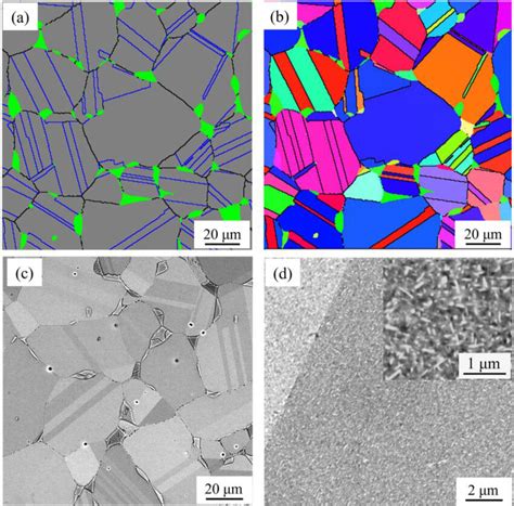a ebsd phase map b inverse pole figure map and c d sem image
