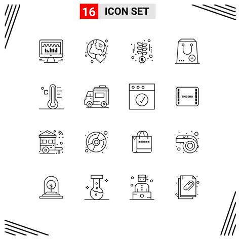 User Interface Pack Of 16 Basic Outlines Of Package Commerce Day Buy Money Editable Vector