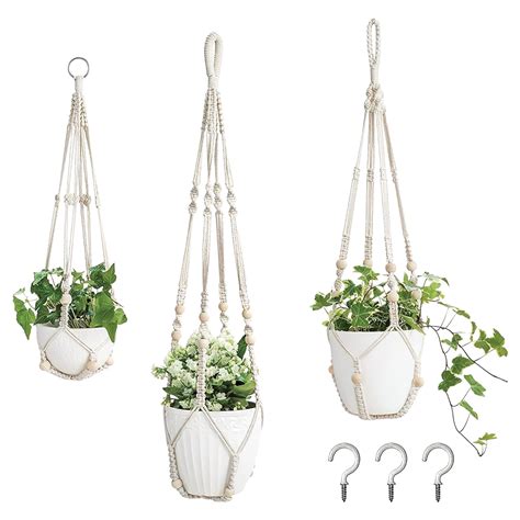 3 Pack Macrame Plant Hanger Decorative Boho Hanging Plant Holder With
