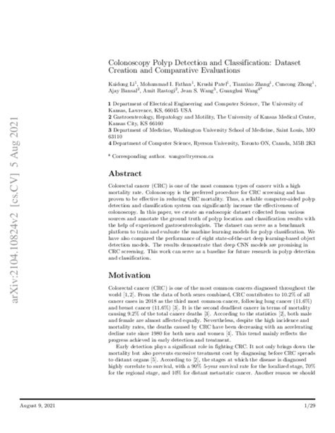 Pdf Colonoscopy Polyp Detection And Classification Dataset Creation And Comparative Evaluations