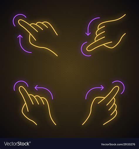 Touchscreen Gestures Neon Light Icons Set Vector Image