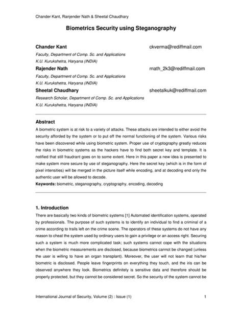 Biometrics Security Using Steganography Pdf