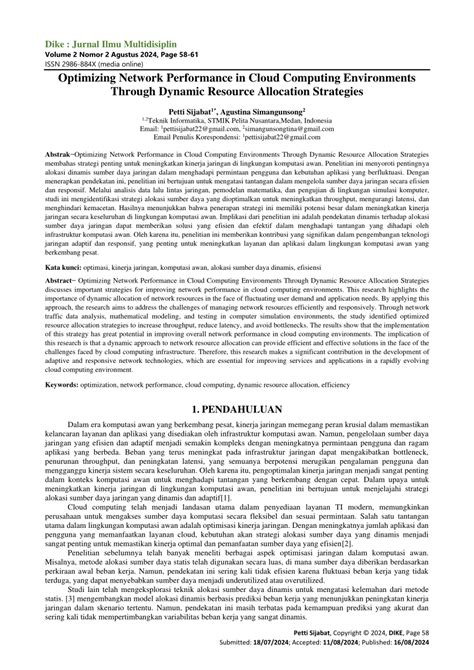 Pdf Optimizing Network Performance In Cloud Computing Environments Through Dynamic Resource