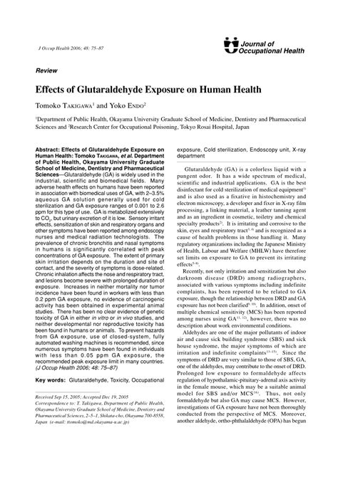 Pdf Effects Of Glutaraldehyde Exposure On Human Health