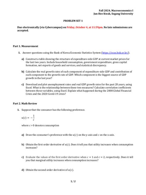 Problem Set 1 Pdf Gross Domestic Product Macroeconomics